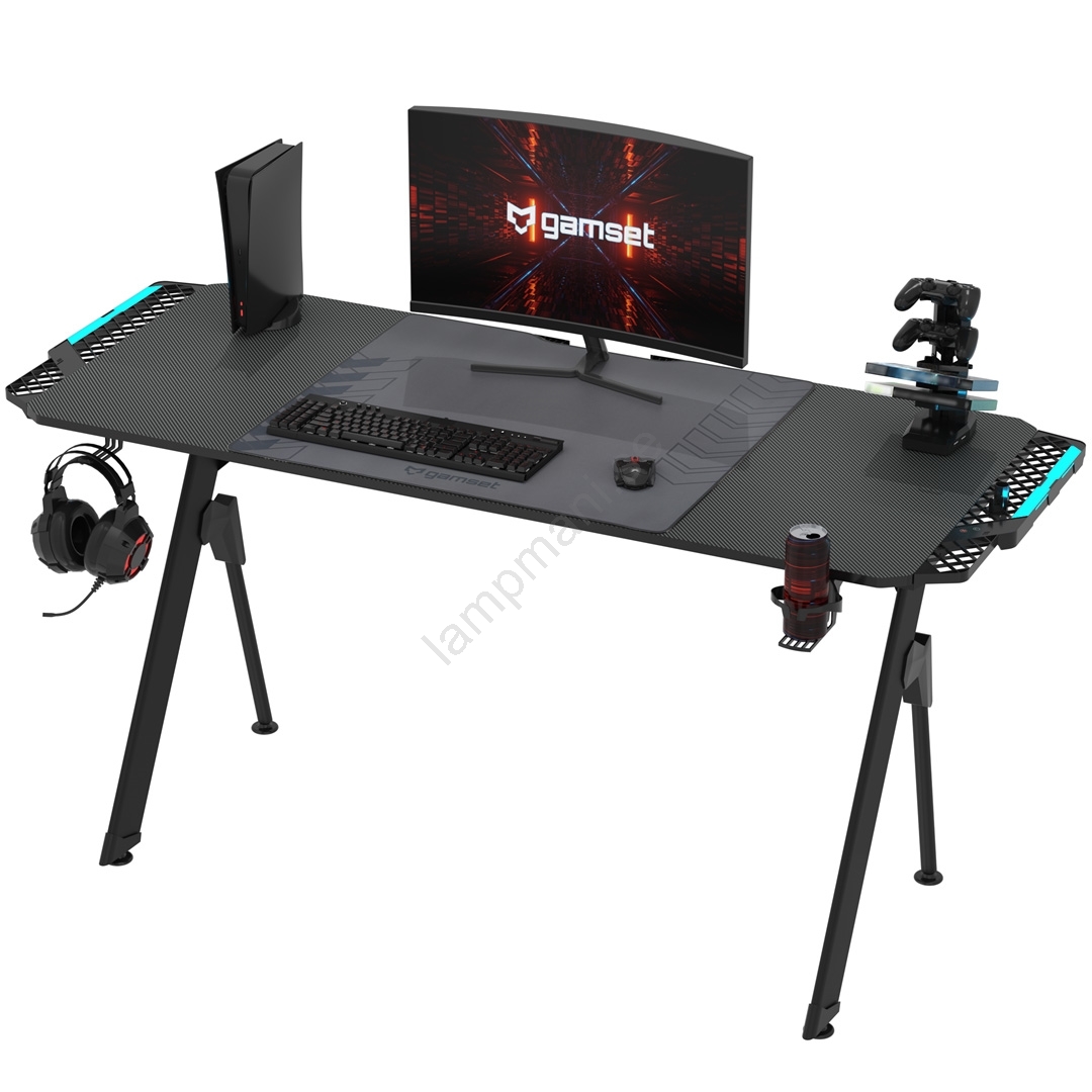 Gaming bord FALCON med LED RGB bakbelysning 140 x 60 cm svart | Lampmani