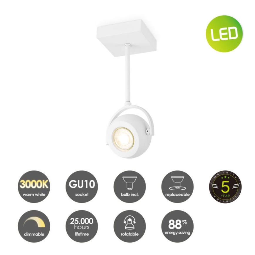 LED Dimbar spotlight NOP 1xGU10/5,8W/230V vit | Lampmani