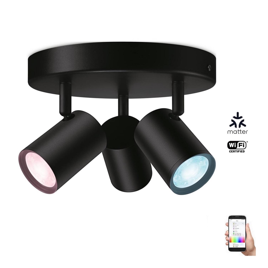 WiZ - LED RGBW Dimbar spotlight IMAGEO 3xGU10/4,9W/230V svart Wi-Fi ...